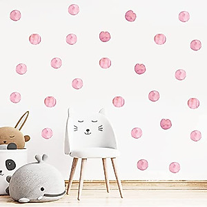 Polka Dot Wall Decals Removable Watercolor Pink Wall Sticker for Kids Baby Girls Living Room Bedroom Playroom (48 Dots)
