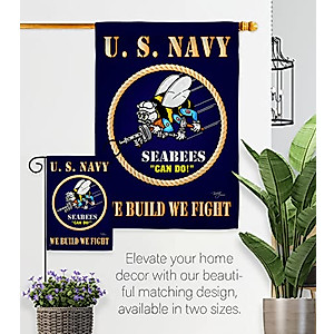 Breeze Decor Sea Bees House Flag Armed Forces Navy USN Seabee United State American Military Veteran Retire Official Decoration Banner Small Garden Yard Gift Double-Sided, 28" x 40", Made in USA