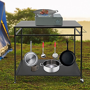 Portable Outdoor Grill Table,Grill Stand Sturdy,Grill Cart Double-Shelf Movable Cooking Table,Stand Accessories for Dining Cart with Storage Spice Rack,for Kitchen Backyard Patio Indoor Commercial