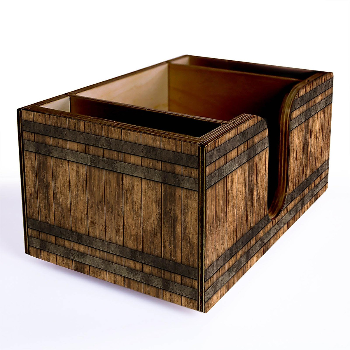 Bar Caddy - Rustic Wood Planks Design - 3 Compartment Caddy