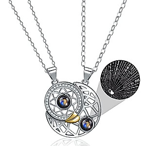 Yumikoo Couple Sun and Moon Necklace I Love You Necklace 100 Languages Matching Bff Friendship Heart Necklaces for Best Friends