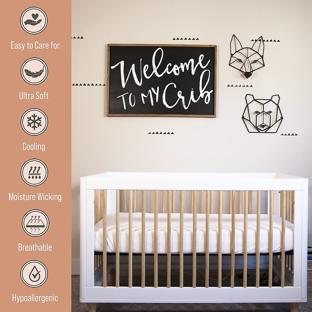 Bella Coterie Luxury Bamboo Crib Sheet | Organically Grown | Ultra Soft | Cooling for Better Sleep | Deep Pocket Fitted Sheet for Crib & Toddler Mattress | Viscose Made from Bamboo [White]