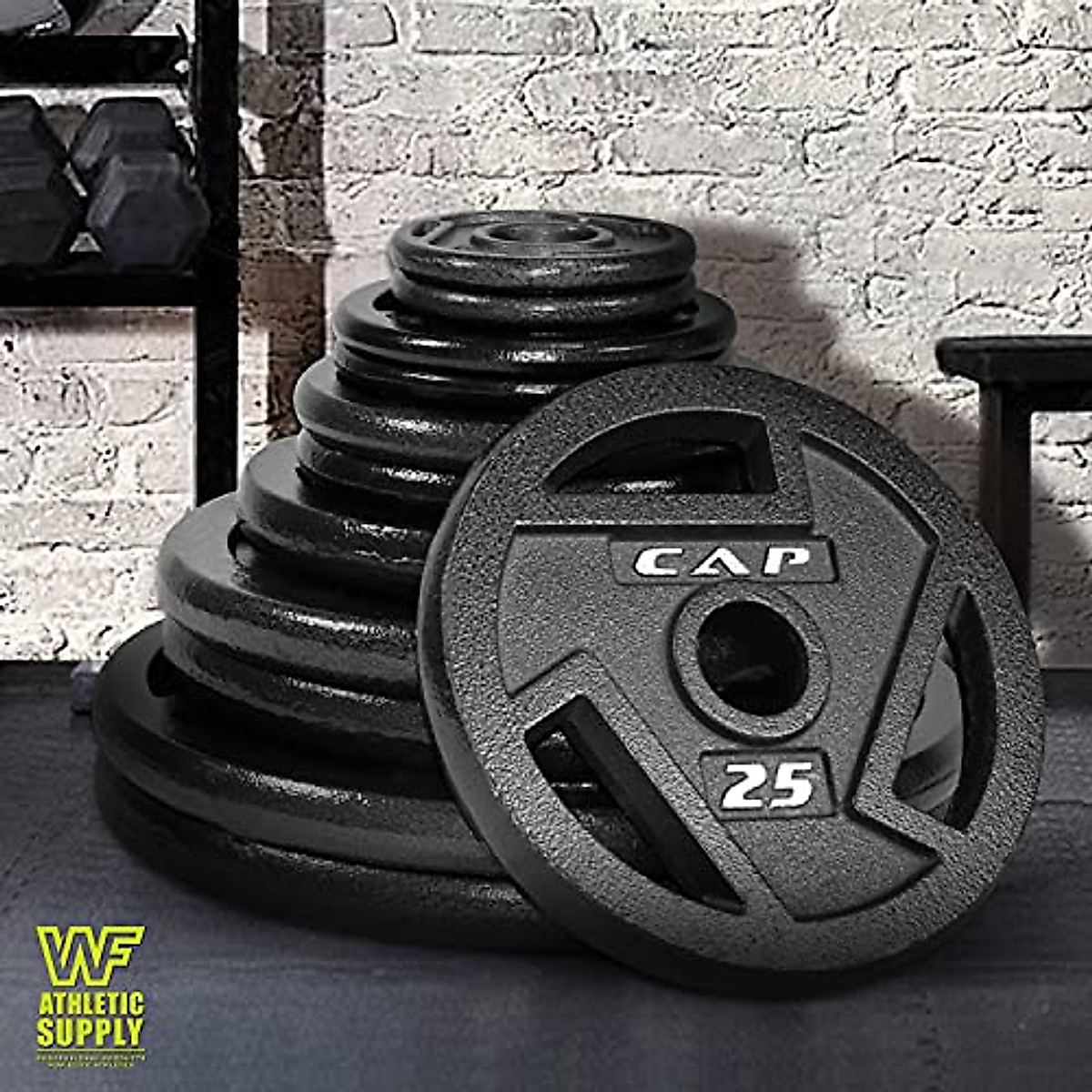 WF Athletic Supply Cast Iron 2-Inch Olympic Grip Plate for Strength Training, Muscle Toning, Weight Loss & Crossfit - Charcoal, 5LB, Set of 2
