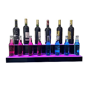 YILIKISS 31 Inch 2 Step LED Lighted Liquor Bottle Display Illuminated Bottle Shelf Home Commercial Bar Shelf Light Changing Shelves with Remote Control,Multiple Colors LED Bar Shelves for Liquor