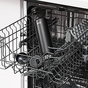 ION8 Steel Water Bottle, 600 ml/20 oz, Leak Proof, Easy to Open, Secure Lock, Dishwasher Safe, Hygienic Flip Cover, Fits Cup Holders, Carry Handle, Durable, Scratch Resistant, Carbon Neutral, Black