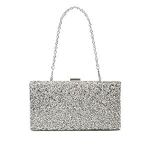 Leanoria Glitter Crystal Evening Clutch Handbag Bling Rhinestone Bag for Wedding Cocktail Party Small Chain Crossbody Purse (Silver)