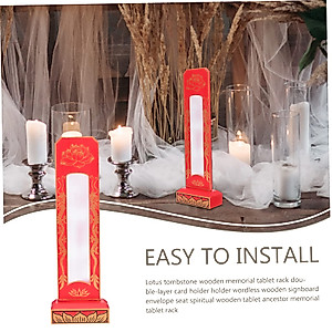 Garneck Cemetery Decorations for Grave Wooden Temple Board Chinese Ancestor Tablet Worship Board Day of The Dead Memorial Tablet Buddhist Offering Blank Plate Wind Chime Supplies Frame