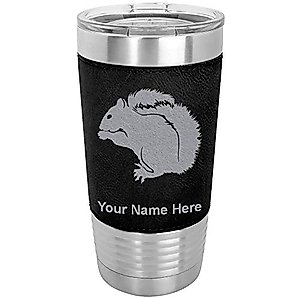 LaserGram 20oz Vacuum Insulated Tumbler Mug, Squirrel, Personalized Engraving Included (Faux Leather, Black)
