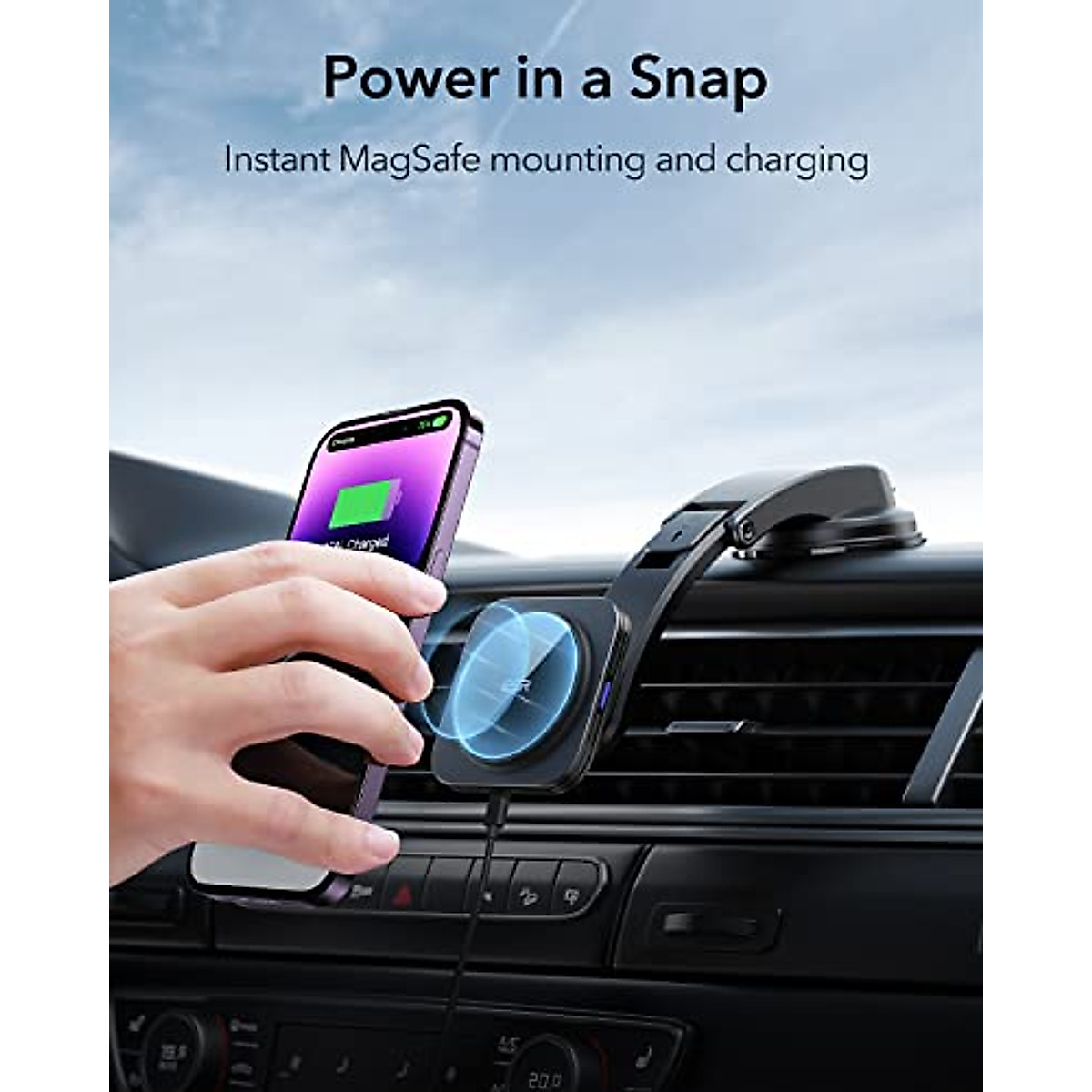 ESR Dashboard Magnetic Wireless Car Charger (HaloLock), Compatible with MagSafe Car Charger, Fast Charging, Dashboard Car Phone Holder Mount for iPhone 14/13/12 Series, Car Accessories, Black