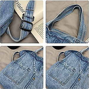 Aetygh Denim Messenger Bag Shoulder Bag, Casual Tote Travel Bag Multi Pockets Adjustable Shoulder Strap
