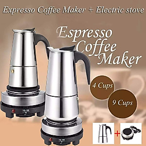 WILL 200450ml Portable Espresso Coffee Maker Moka Pot Stainless Steel with Electric stove Filter Percolator Coffee Brewer Kettle Pot (200ml)