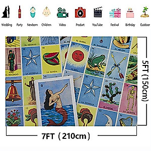 Mexico Loteria Cards Backdrop for Photography Picture Mexican Bingo Photo Video Studio Newborn Baby Shower Background Stitching Mexico Birthday Party Studio Props Banner