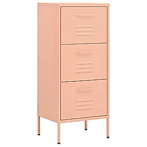 GOLINPEILO Metal 3-Drawer Storage Cabinet, Steel Drawer Storage Organizer, Metal Storage Dresser Cabinet, Office Storage File Cabinet for Home Office Organization, 16.7"x13.8"x40" Pink