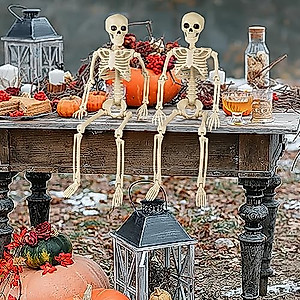 GoClimber 2 Packs Posable Halloween Skeletons, 16" Full Body Posable Joints Skeletons for Halloween Decoration, Graveyard Decorations, Haunted House Accessories, Spooky Scene Party Favors