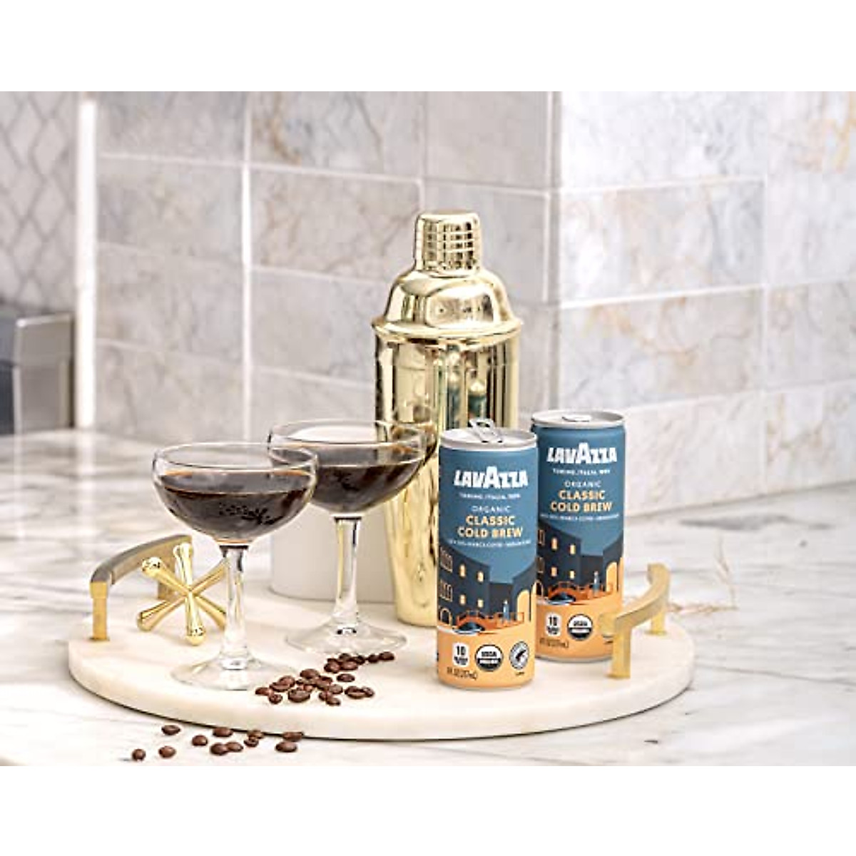 Lavazza Organic Classic Cold Brew Coffee, (Pack of 4 Cans / 8 Fluid Ounce Each) Balanced, Complex, Sweet, Medium Roast, 100% Arabica, USDA Certified Organic, Rainforest Alliance Certified