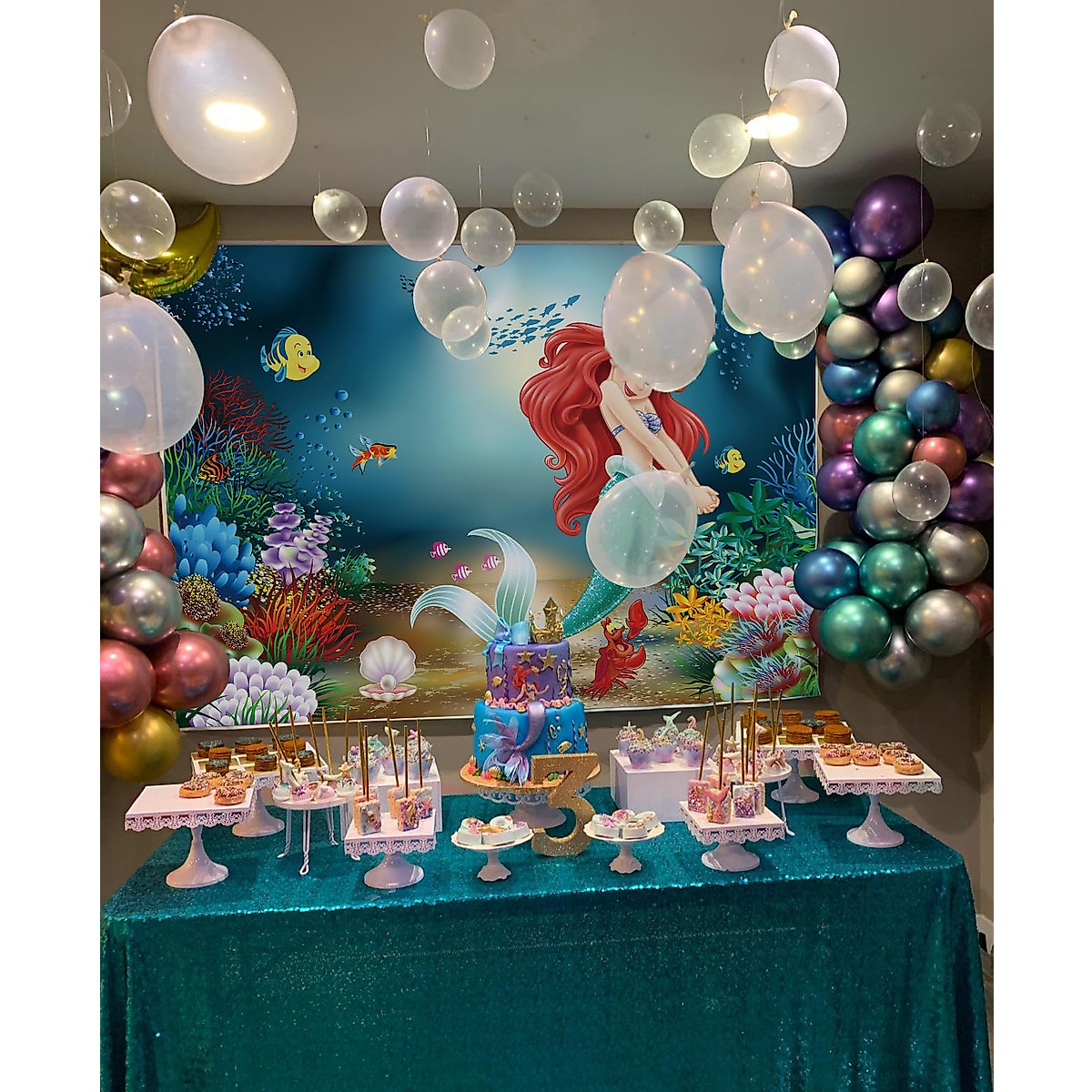 Mermaid Princess Backdrop,Under The Sea Mermaid Background for Photography Girls Birthday Party Decoration Supplies 5x3ft
