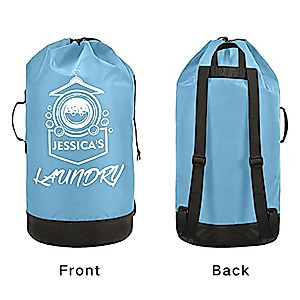 Custom Ocean Blue Laundry Backpack Large Heavy Duty Laundry Bag with Adjustable Shoulder Straps Laundry backpack for Traveling Dirty Clothes Organizer for College Students Waterproof