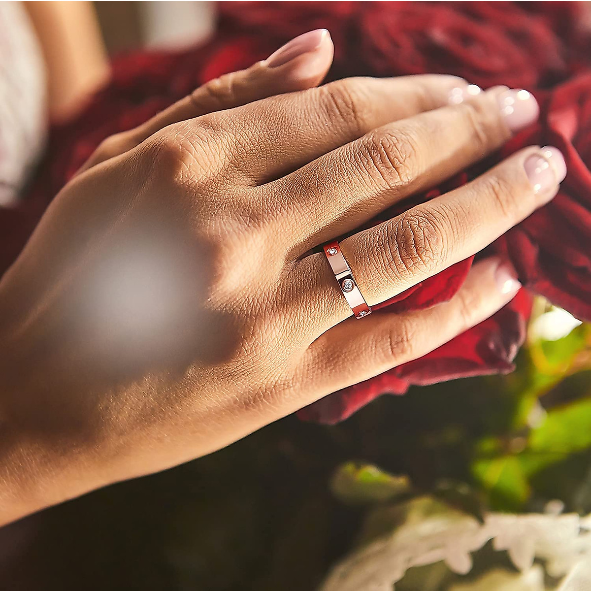 Rinspyre Love Friendship Ring 18K Gold Ring for Women Non Tarnish Silver Rose Plated Cubic Zirconia Stainless Steel Promise Ring Wedding Band Jewelry Birthday Gifts for Women, Size 7