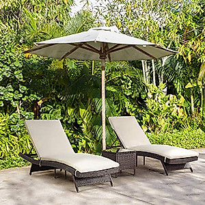 Pamapic Patio Chaise Lounge Set 3 Pieces，Patio Lounge Chair with Adjustable Backrest and Removable Cushion, Outdoor Pool Lounge Chair Set for Patio Poolside Backyard Porch
