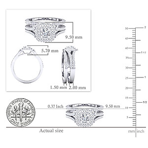 Dazzlingrock Collection 1.50 Carat (ctw) Round White Cubic Zirconia Halo Split Shank Engagement Ring Set for Her in 10K White Gold Size 10
