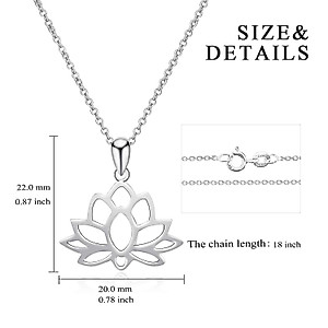 YFN Sterling Silver Open Lotus Flower Pendant Necklace Women Yoga Necklace for Women (Silver)