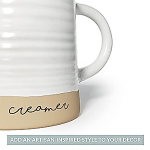 Barnyard Designs Ceramic Stoneware Sugar Creamer Set, 11oz Creamer Pitcher and Sugar Bowl with Lid, Vintage Farmhouse Sugar Creamer Dispenser Container Holder, Sugar Cube Dish Coffee or Tea, Ivory/Tan