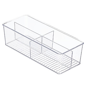 mDesign Plastic Extra Wide Storage Organizer Bin Box for Kitchen, Pantry, Cabinet, Countertop - Tea Bag, Sugar Packet, Coffee Snack, Condiment Holder, 8 Sections - Ligne Collection - Clear