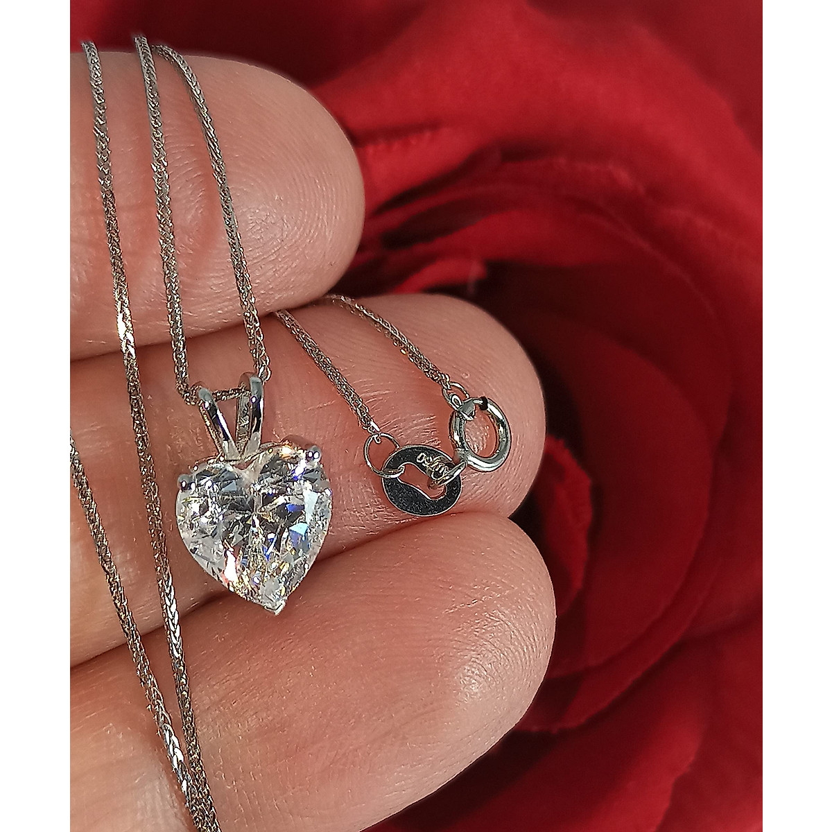 pierre lorren jewellery LUXURY 18K WHITE GOLD Heart Shaped Diamond Pendant SOLID Necklace for women with Solitaire Jewelry 18inch,Womens day present HANDMADE Women 1.5ct