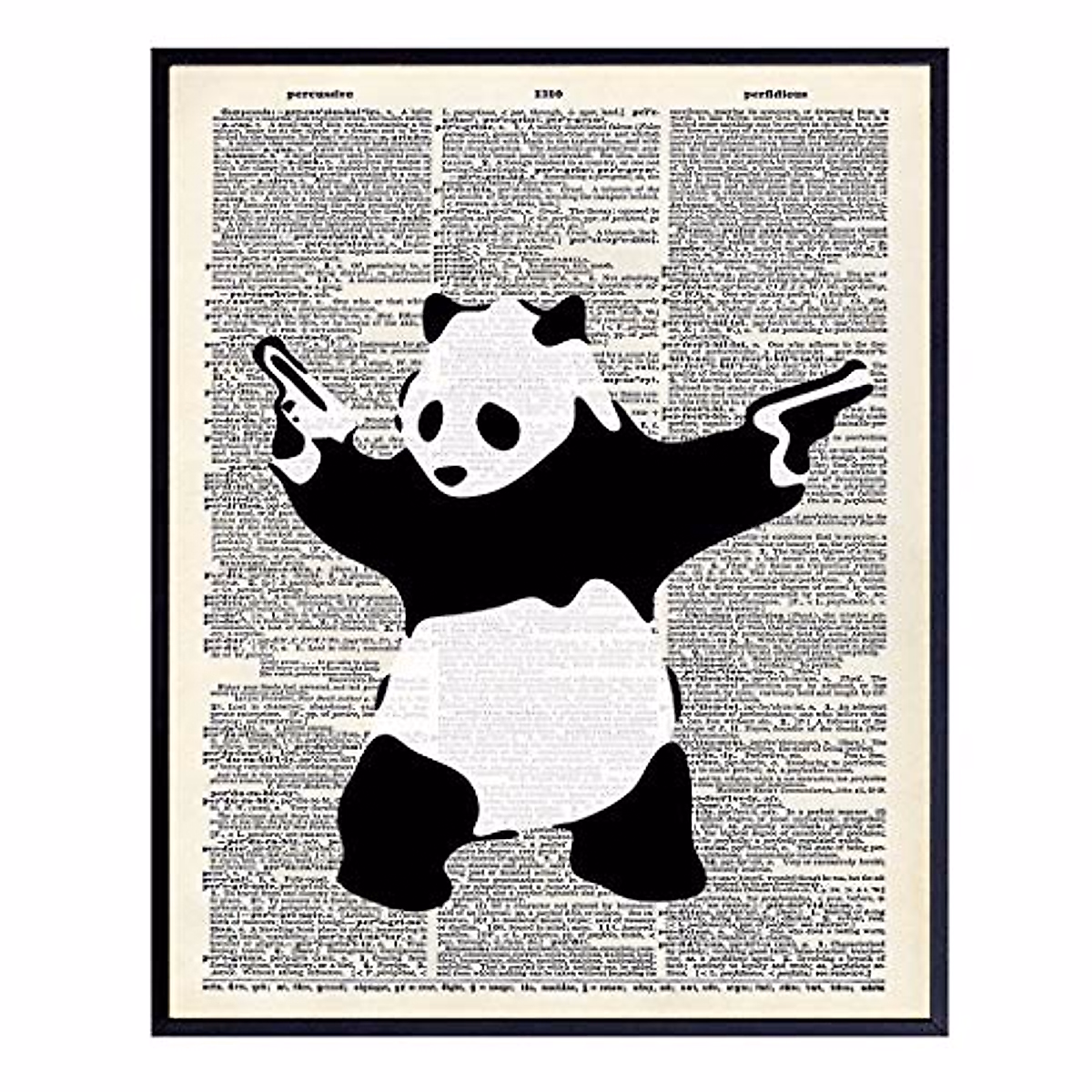 Banksy Shooting Panda Poster - 8x10 Graffiti Wall Art, Home Decor, Decoration - Cool Urban Street Art for Bedroom, Apartment, Living Room - Gift for Men, Boys, Teens, Guns or Firearms Fans -UNFRAMED