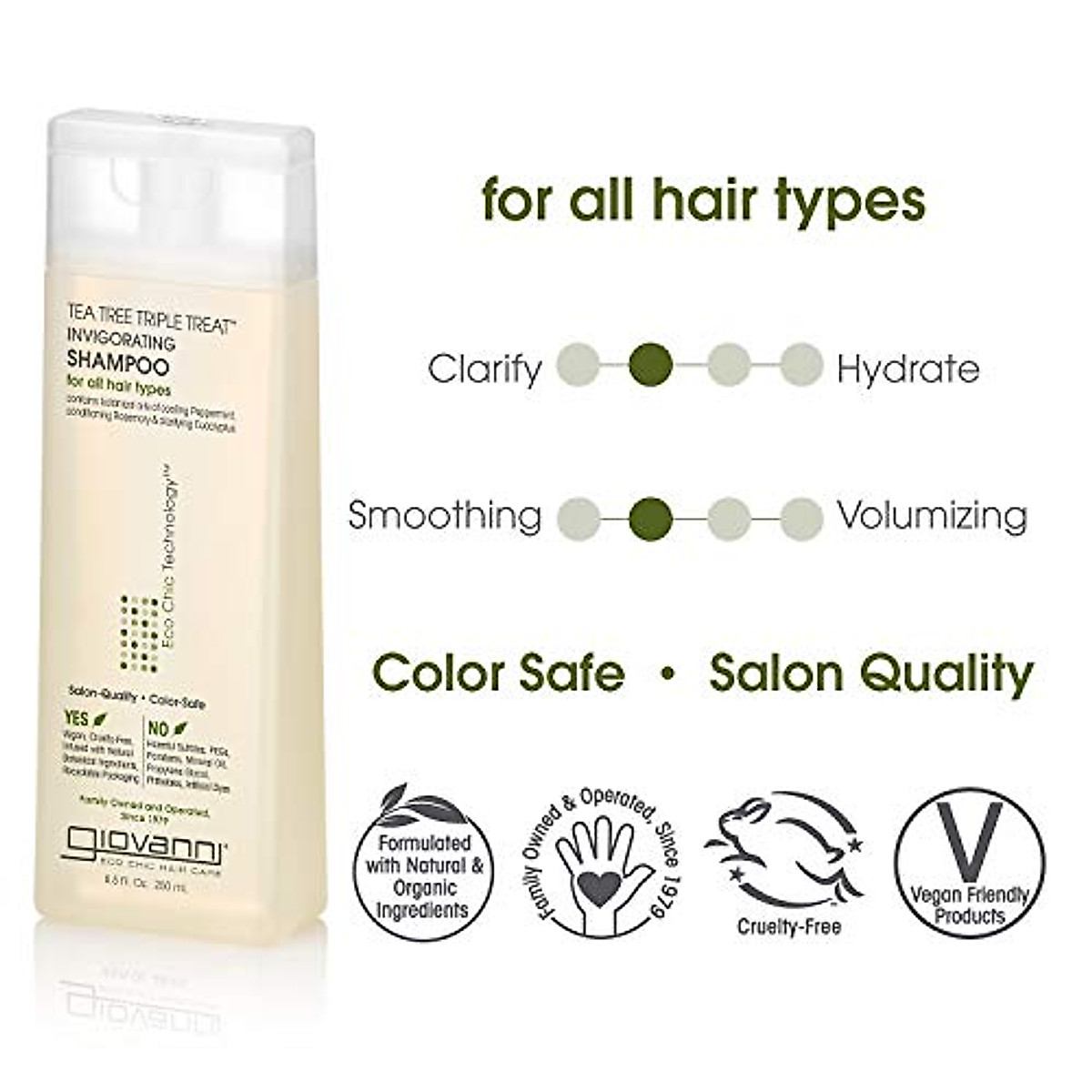 GIOVANNI Tea Tree Triple Treat Invigorating Shampoo & Conditioner Set - Cooling Peppermint, Eucalyptus, Rosemary, Helps Dry, Flaky Scalp, Salon Quality, Vegan, Cruelty Free - 8.5 oz Each