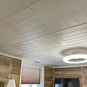 A La Maison Ceilings R104 Bead Board Foam Glue-up Ceiling Tile (256 sq. ft./Case), Pack of 96, Plain White