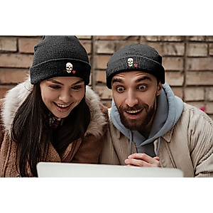 FUNCOOLCY Skull and Rose Soft Slouchy Beanie Hat,Winter Warm Knit Cuffed Skull Cap for Men Women