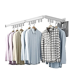 AZHZOLSK Clothes Drying Rack Laundry Space Saver Wall Mounted Retractable & Collapsible(Tri-Fold) Clothes Hanging 18 Windproof Hooks White Color Rack