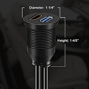 BATIGE USB 3.0 & HDMI to HDMI + USB3.0 AUX Extension Dash Panel Waterproof Car Flush Mount Cable for Car Boat and Motorcycle - 3ft