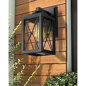 Emliviar Porch Lights 2 Pack, Black Outdoor Wall Lanterns Sconces with Clear Glass Shade, 0387BK-2PK
