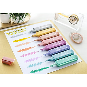 Faber-Castell Metallic Highlighter Set - Assortment of 8 Subtle Glitter Highlighter Markers - Note Taking and Journaling Supplies