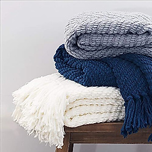 Bedsure Throw Blanket for Couch – Cream White Versatile KnitWoven Chenille Blanket for Chair – Super Soft, Warm & Decorative Blanket with Tassels for Bed, Sofa and Living Room (Ivory, 50 x 60 inches)