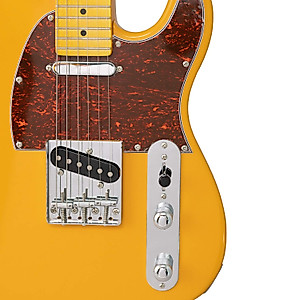 CNZ Audio TL Mini Electric Guitar - Butterscotch Blonde Finish, Tortoise Pickguard, 3/4 Short Scale, 7/8 size Guitar, 2 Single Coil Pickups, C Shaped Maple Neck, Classic Look & Feel