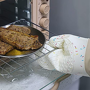 Sycamore Home, Oven Mitts 13" Extra Long, Silicone + Cotton Lining + Cotton, Easy Clean, 500F° Heat Resistant Silicone Oven mitt