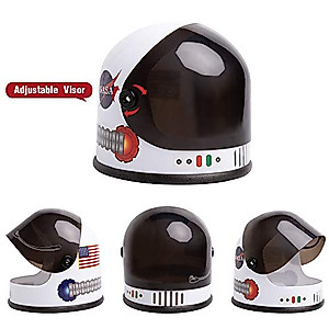 eccbox Kids Astronaut Costume Space Suit Role Play Dress Up with Movable Visor Helmet (White Costume with Helmet, 7-8)