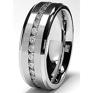 Metal Masters 7MM Men's Eternity Titanium Ring Wedding Band with Cubic Zirconia CZ Size 9.5