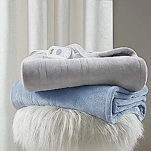 Serta Luxuriously Soft Plush Electric Blanket Fast Heating Cozy Cover, Safety Auto Shut Off Timer, Low EMF, Multi Heat Setting, ETL Certified, Machine Washable, Sea Blue Throw (50 in x 60 in)