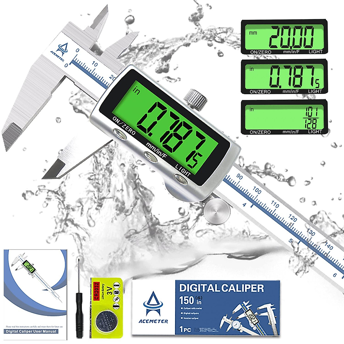 Digital Caliper Electronic Measuring Tool,Digital Vernier Caliper Inch/Millimeter/Fraction Measurement Caliper for Jewelry-Metal Metric Measure Caliper for Engineer,LCD Screen Featured Backlight