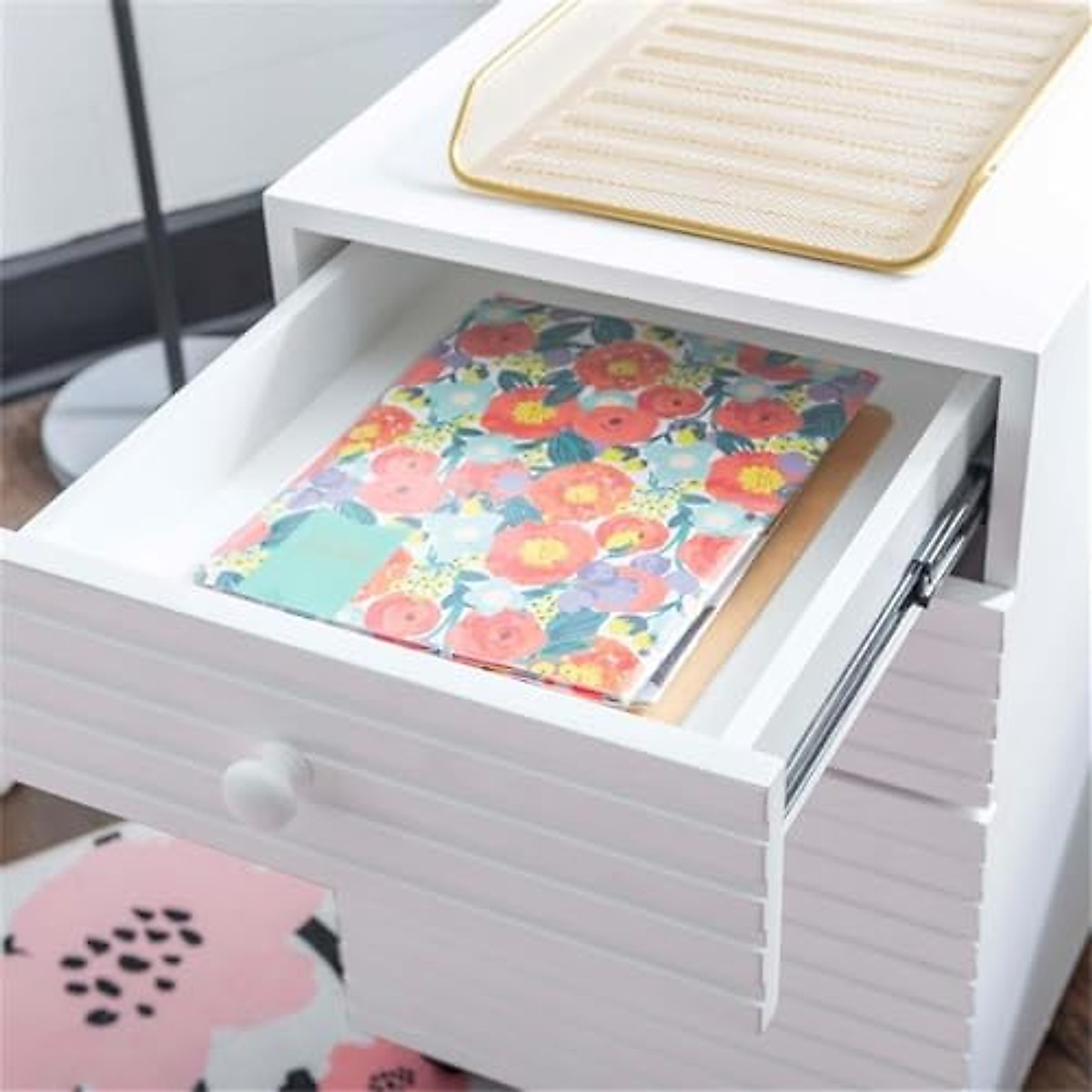 Linon Sway Wood File Cabinet with 3 Drawers Rolling Castors in Pure White