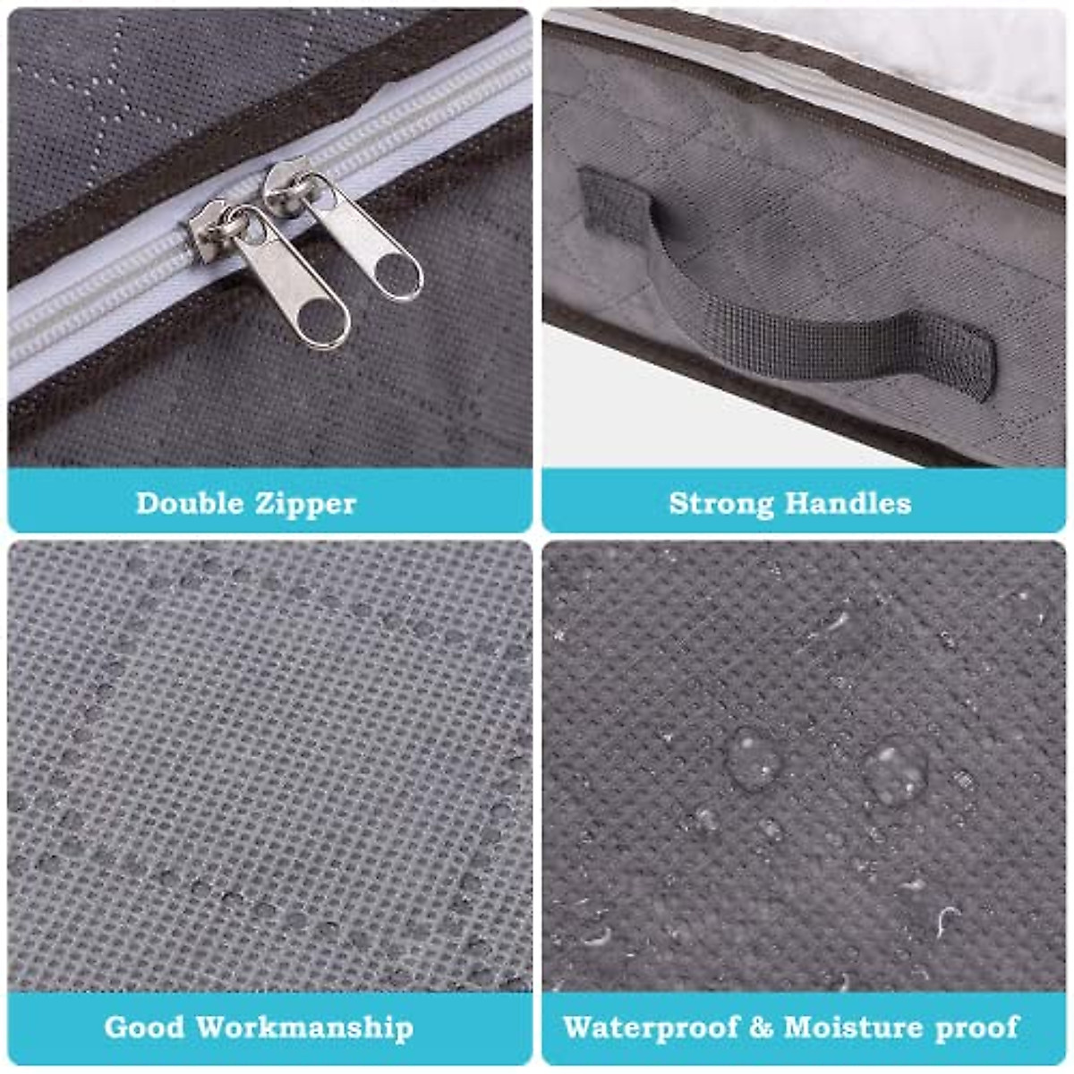 Large Capacity Clothes Storage Bag Organizer with Reinforced Handle Thick Fabric for Comforters, Blankets, Bedding, Foldable with Sturdy Zipper, Clear Window, Grey