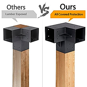 Neorexon Pergola Kit Elevated Wood Stand Kit Woodwork for 4"x 4" (Actual 3.6 X 3.6 inch), Solid Stainless Steel 304 Wooden Gazebo Kit for Outdoor 3 Way Right Angle Corner Bracket with Screws