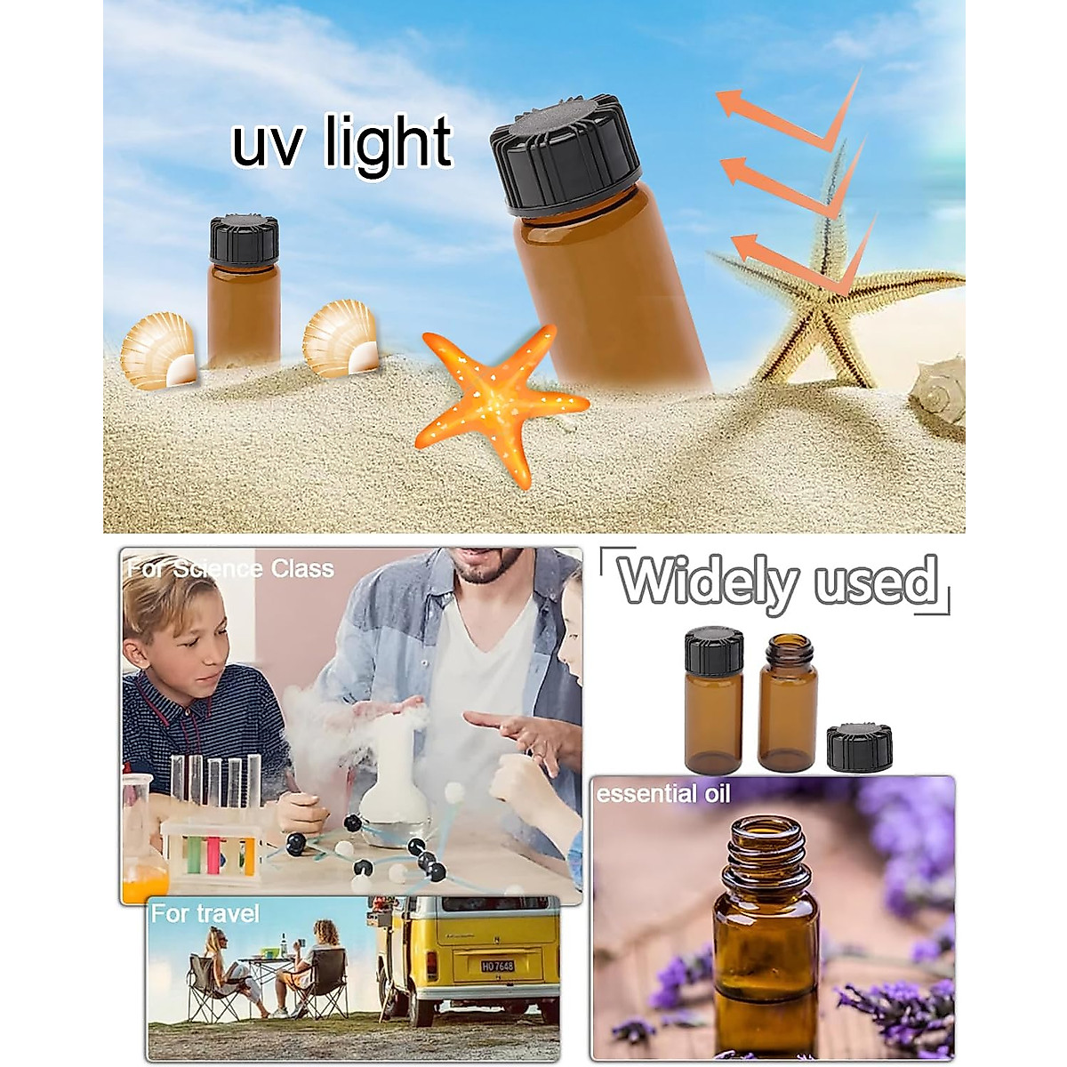 jiuwu 10 Pack Glass Vials with Screw Caps，Amber Small Vials,10 Ml Glass Vials,Glass Bottles for Sample,Essential Oil,Perfume,Liquid Sampling Sample