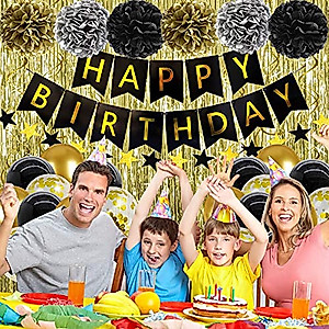 Birthday Decorations for Men,Black And Gold Party Decorations Boys Happy Birthday Decorations with Banner Birthday Party Supplies