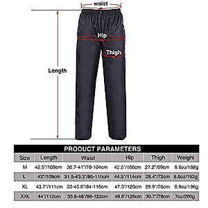 REDCAMP Unisex Rain Pants Waterproof Lightweight with Side Zipper Pockets, PU5000mm Great for Hiking Outdoor, L Black