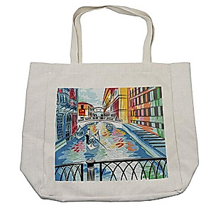 Ambesonne Venice Shopping Bag, Colorful Sketch of a Landscape the Bridge of Sighs in Venice Romantic Scene, Eco-Friendly Reusable Bag for Groceries Beach and More, 15.5" X 14.5", Cream